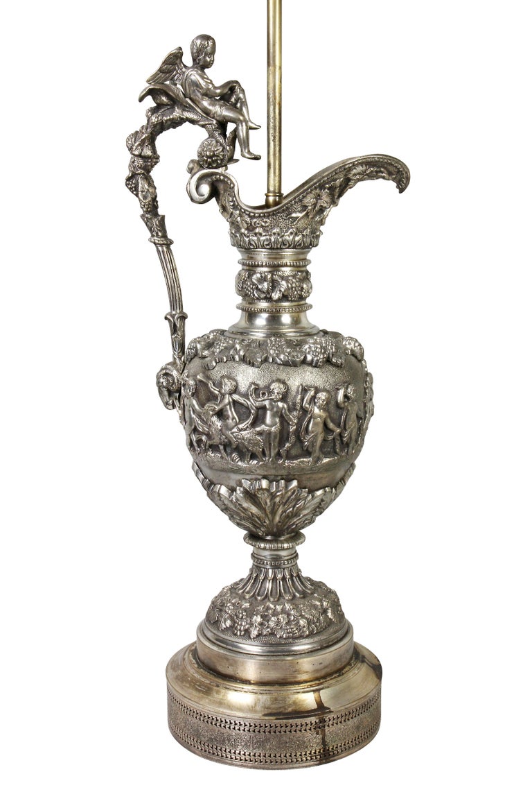 French Silvered Bronze Ewer Table Lamp Retailed by Tiffany For Sale at ...