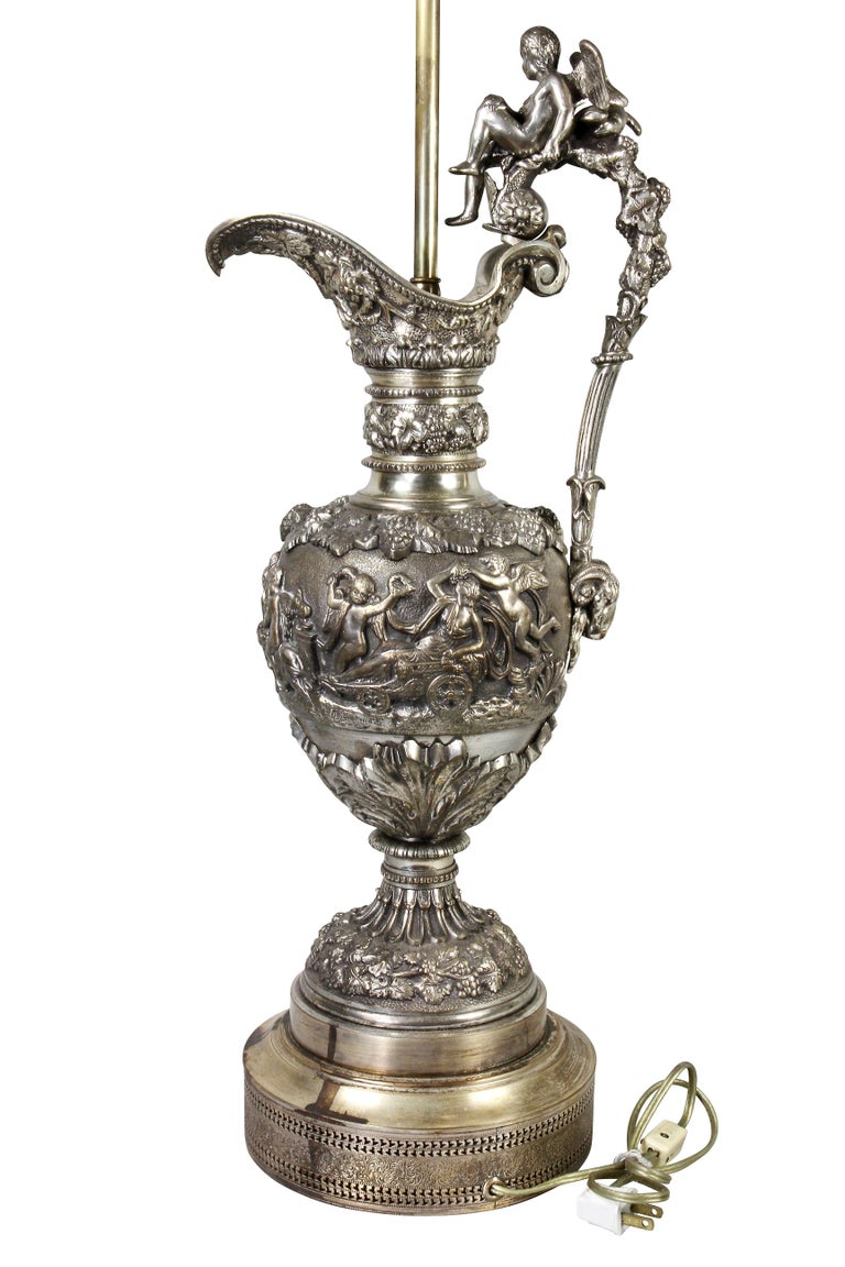 French Silvered Bronze Ewer Table Lamp Retailed by Tiffany For Sale at ...