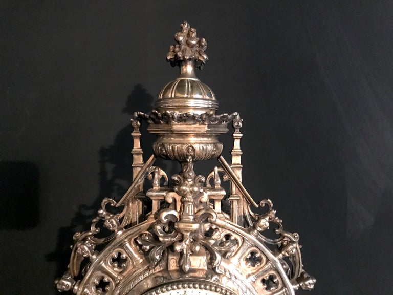 French Silvered Gothic Cathedral Mantel or Table Clock, 19th Century at ...