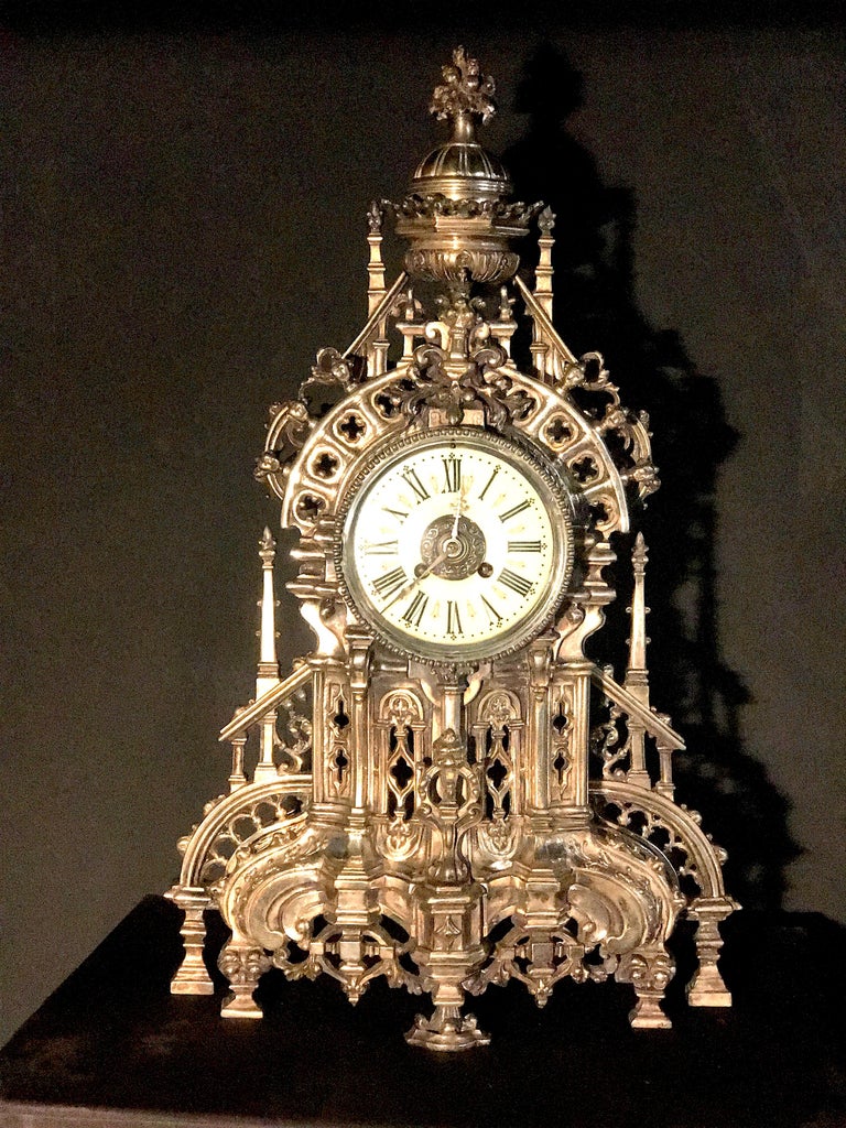 French Silvered Gothic Cathedral Mantel or Table Clock, 19th Century at ...