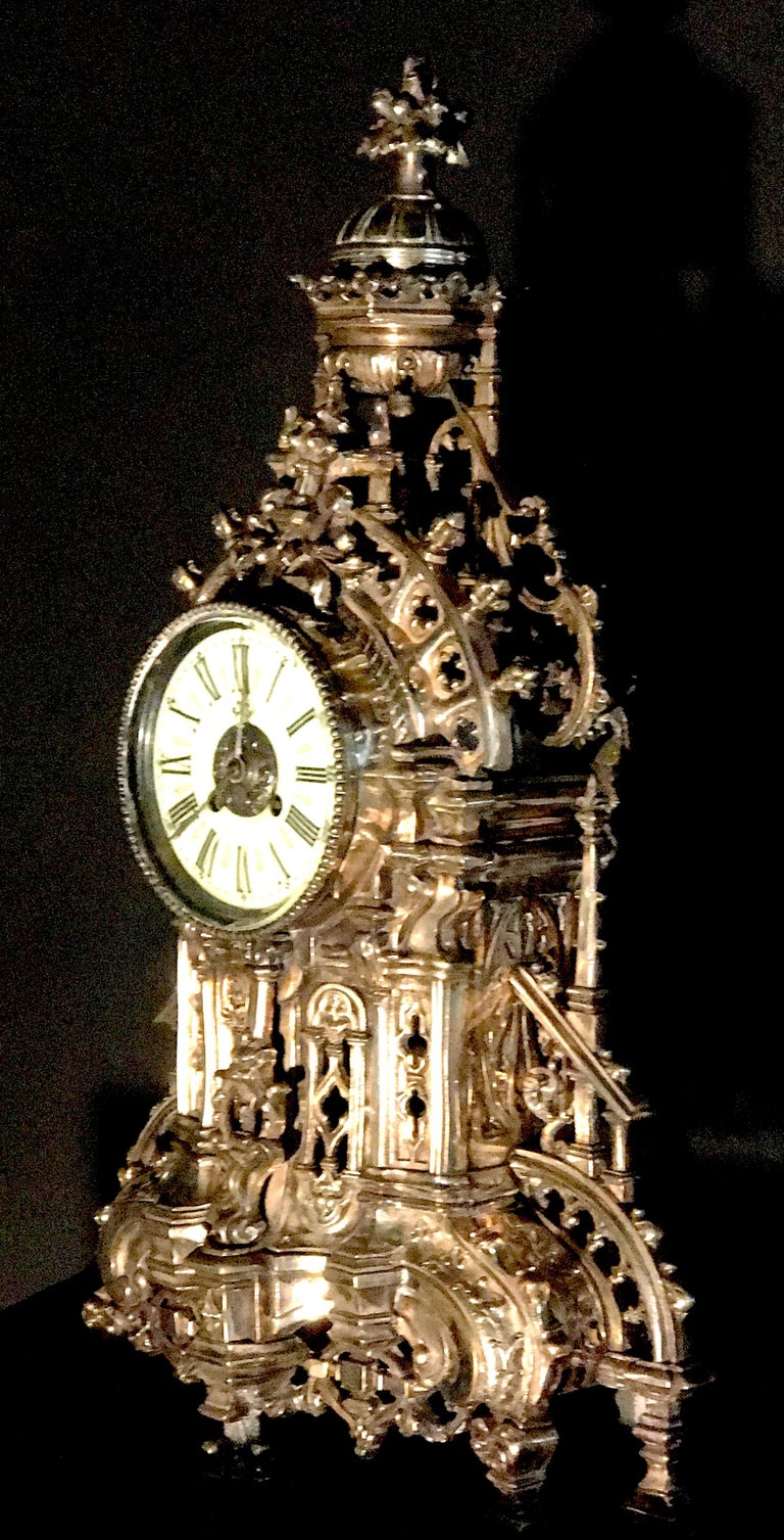French Silvered Gothic Cathedral Mantel or Table Clock, 19th Century at ...