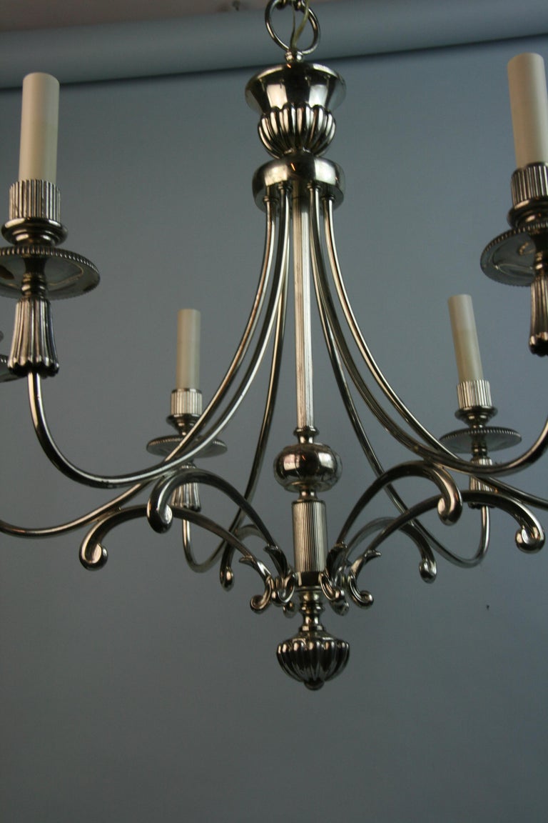 French Six Light Nickel Classical Modern Chandelier, 1960's For Sale at ...