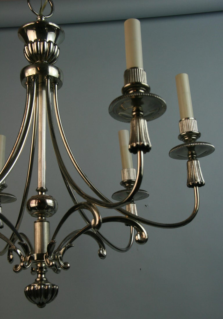 French Six Light Nickel Classical Modern Chandelier, 1960's For Sale at ...