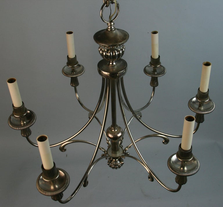 French Six Light Nickel Classical Modern Chandelier, 1960's For Sale at ...