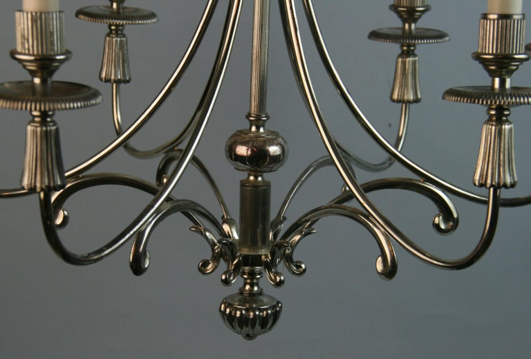 French Six Light Nickel Classical Modern Chandelier, 1960's For Sale at ...
