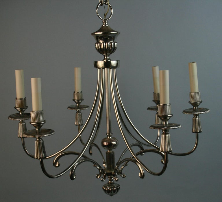 French Six Light Nickel Classical Modern Chandelier, 1960's For Sale at ...
