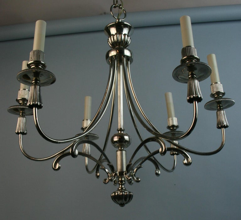 French Six Light Nickel Classical Modern Chandelier, 1960's For Sale at ...