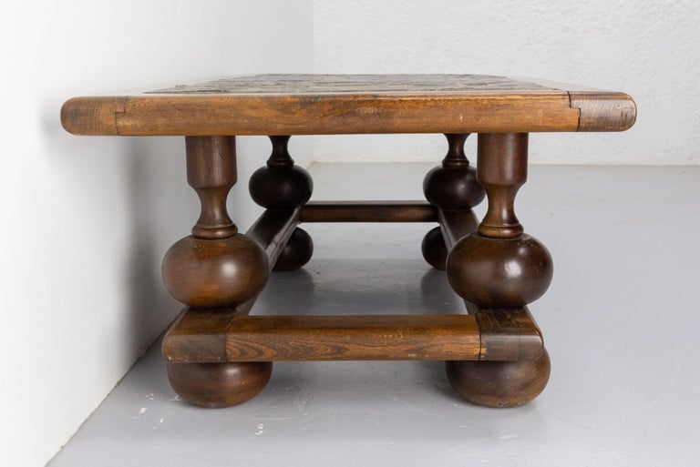 French Slate and Wood Coffee Table, Mid-Century For Sale at 1stDibs