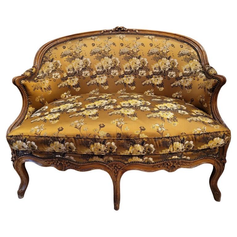 French Sofa -Canape Luis XV gold colour , wood and Floral silk For Sale ...