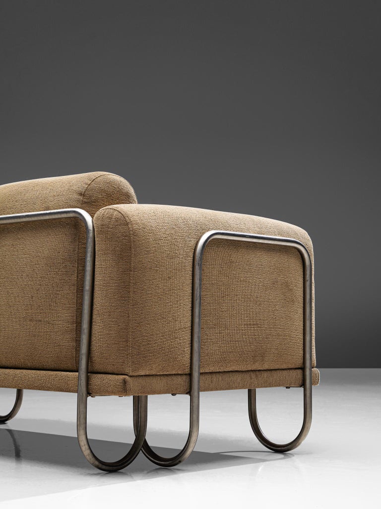 French Sofa in Beige Fabric with Tubular Frame For Sale at 1stDibs