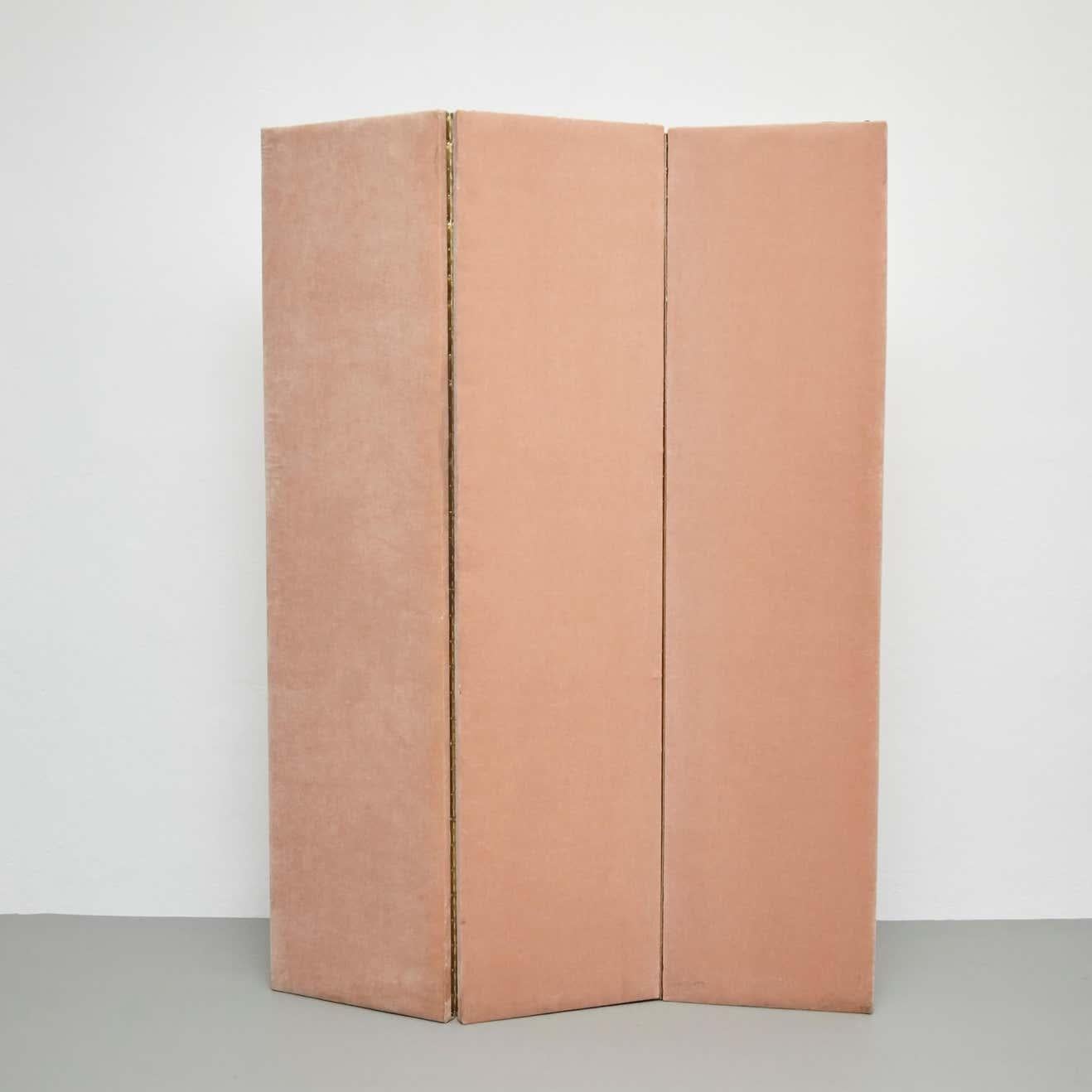 French Soft Pink Velvet Large Room Divider, circa 1960 For Sale at 1stDibs