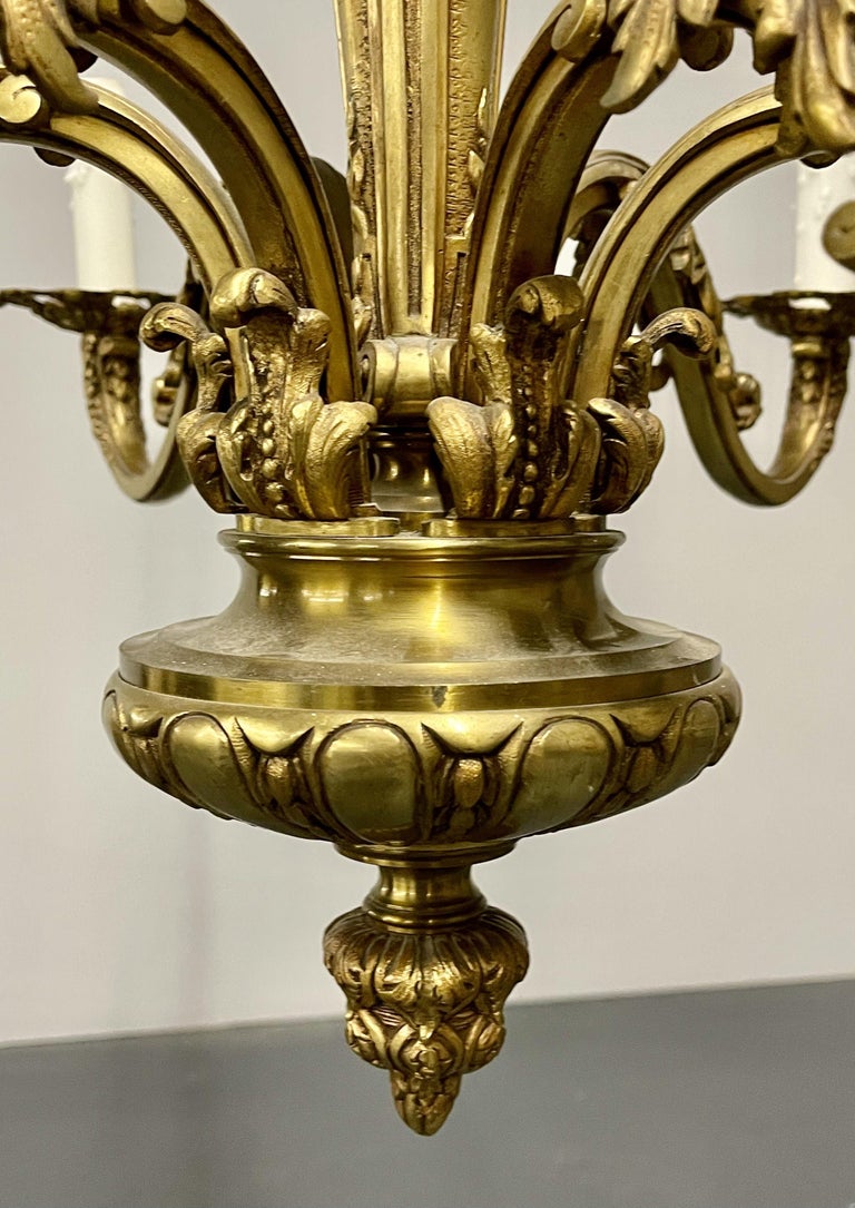 French Solid Bronze Six Light Chandelier, Canopy, Chain, Estate Item ...