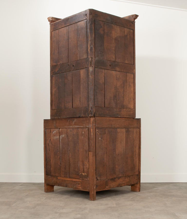 French Solid Oak Corner Buffet a deux Corps For Sale at 1stDibs