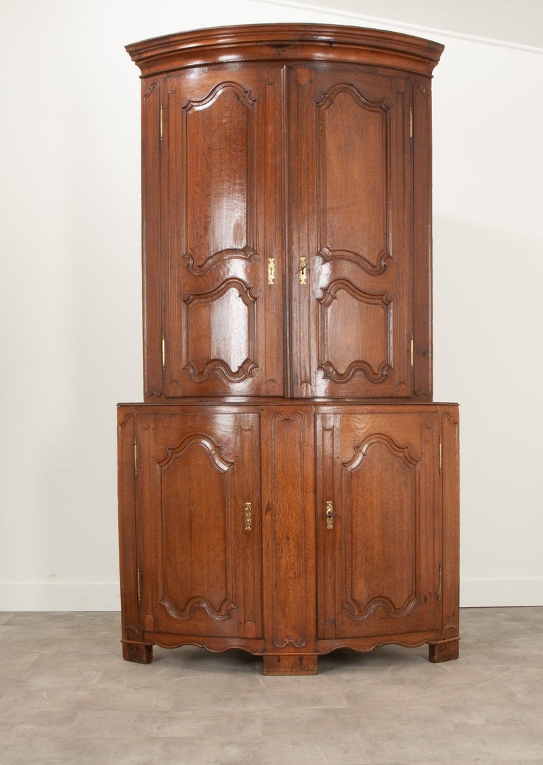 French Solid Oak Corner Buffet a deux Corps For Sale at 1stDibs