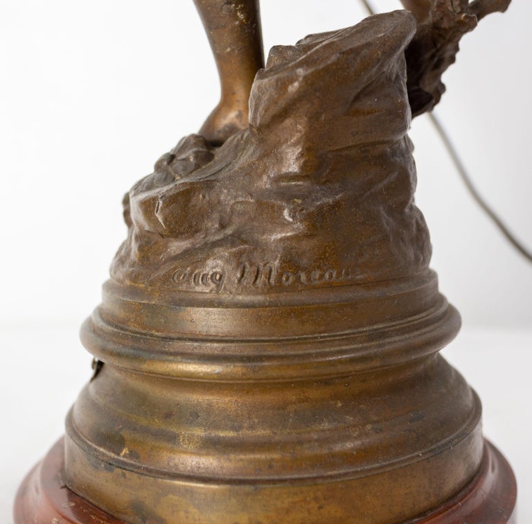 French Spelter Woman with Roses Table Lamp From L-A Moreau on Marble ...
