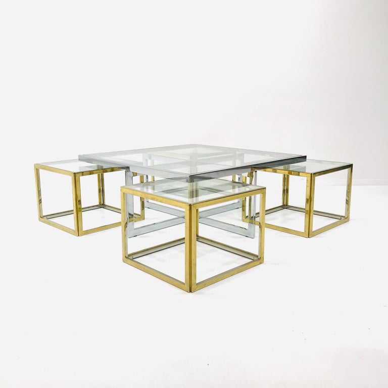 French Square Brass and Chrome Coffee Table by Jean Charles for Maison ...