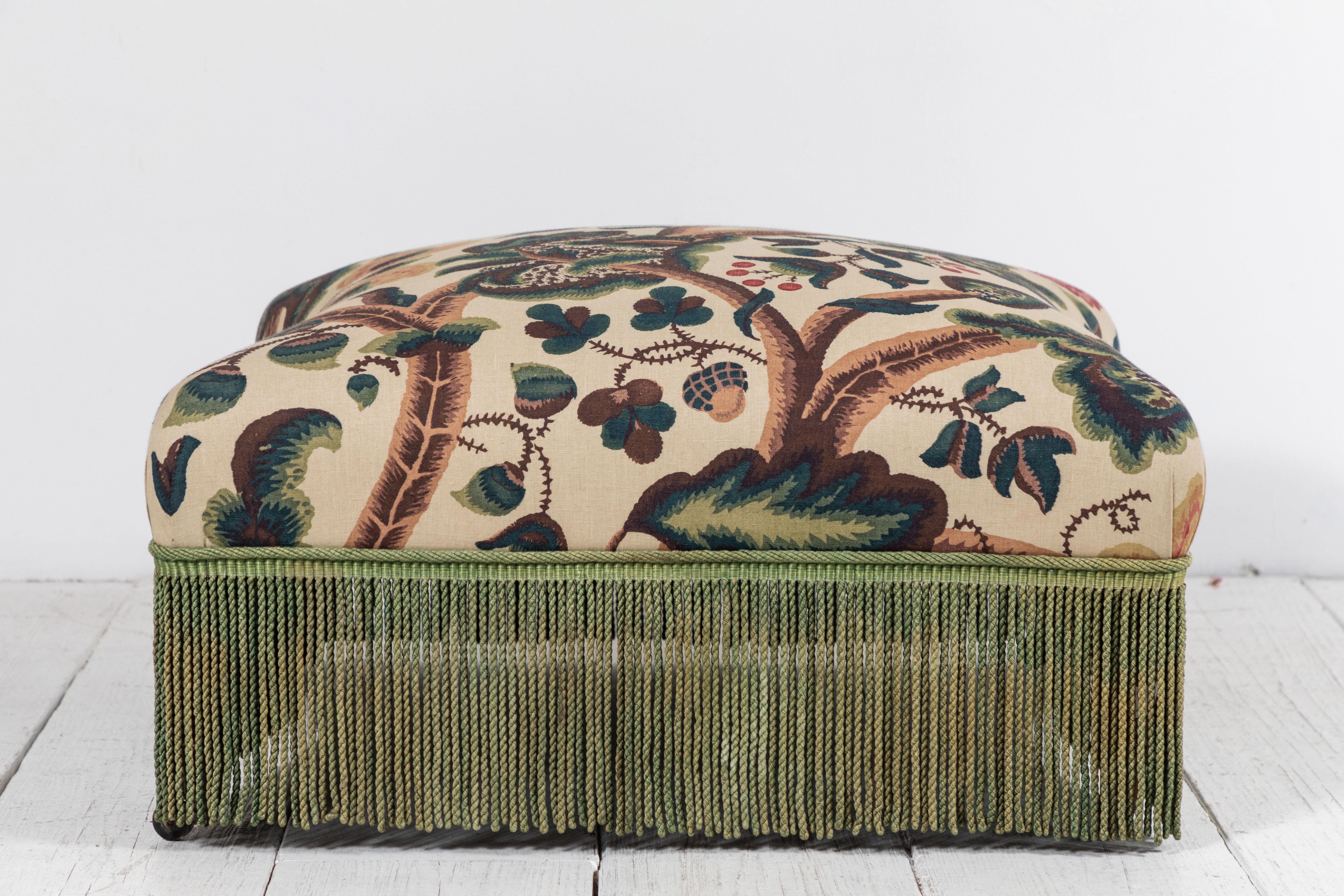 French Squared Ottoman with Original Fringe Details at 1stDibs