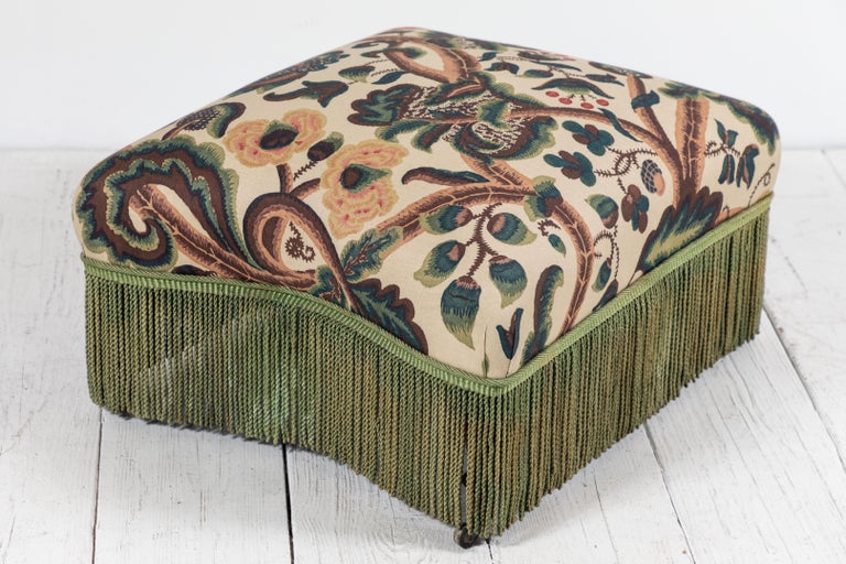 French Squared Ottoman with Original Fringe Details at 1stDibs