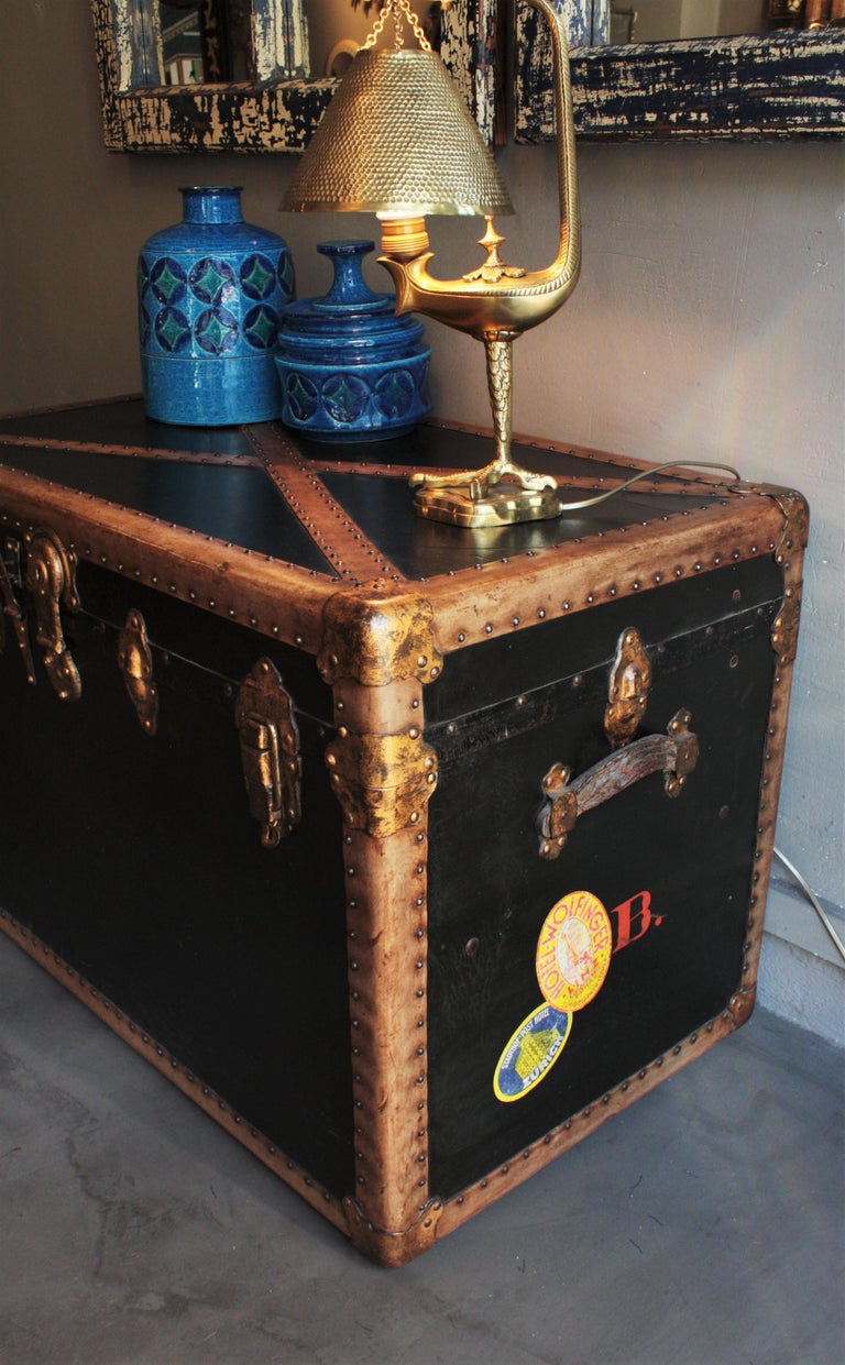 French Black Steamer Trunk or Console Table at 1stDibs