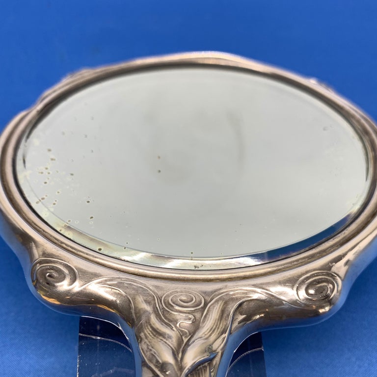 French Sterling Silver Art Nouveau Hand Vanity Mirror at 1stDibs