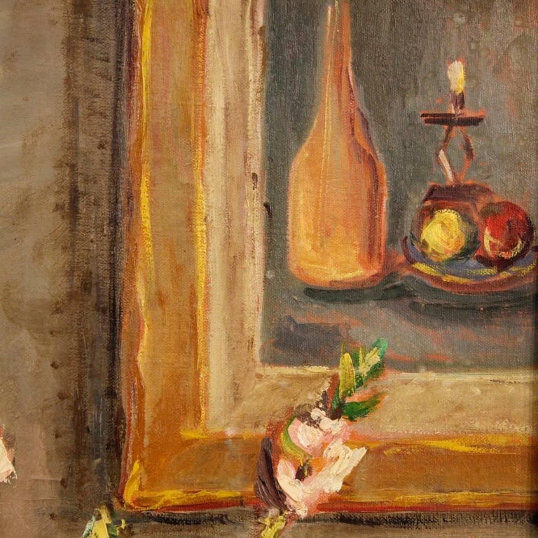 French Still Life Painting Oil on Cardboard Vase with Flowers from 20th ...