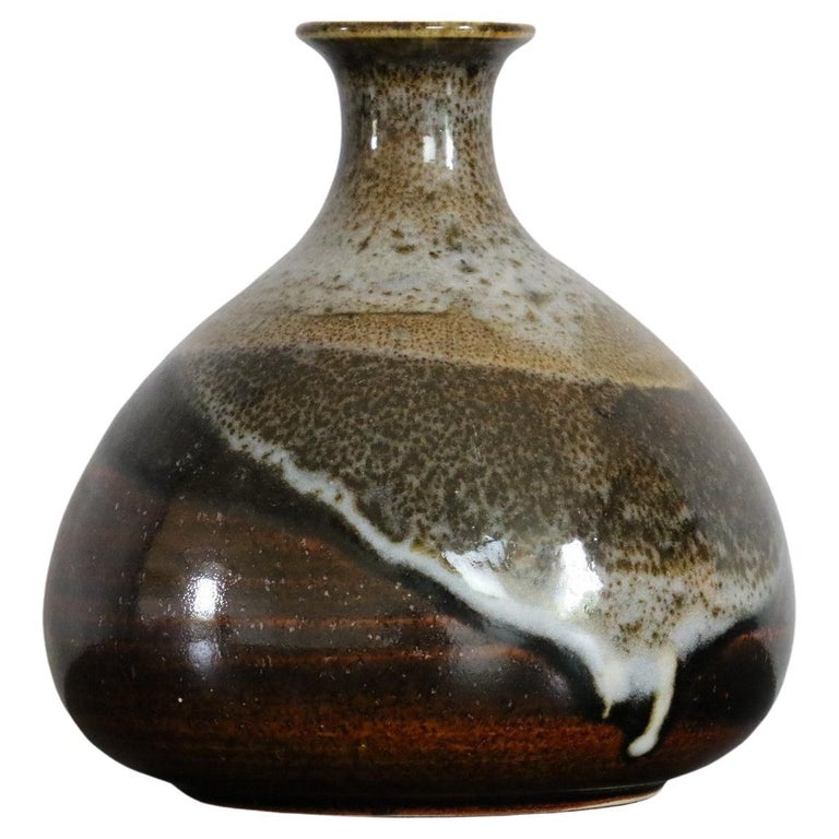 French Studio Pottery Stoneware Vase, with Layers of Glazes Drips For ...