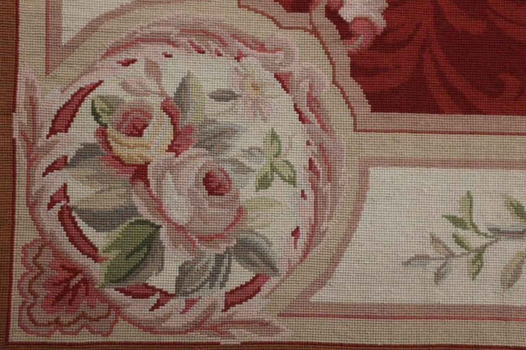 French Style Aubusson, Handwoven Carpet Red Wool Floral Rug For Sale at ...