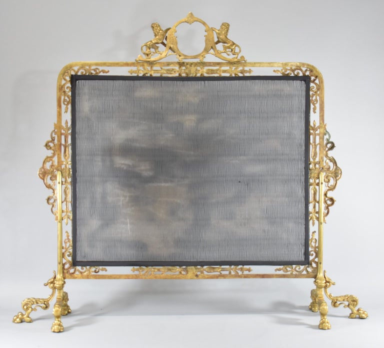French Style Brass Fireplace Screen Lion Details Paw Feet at 1stDibs ...