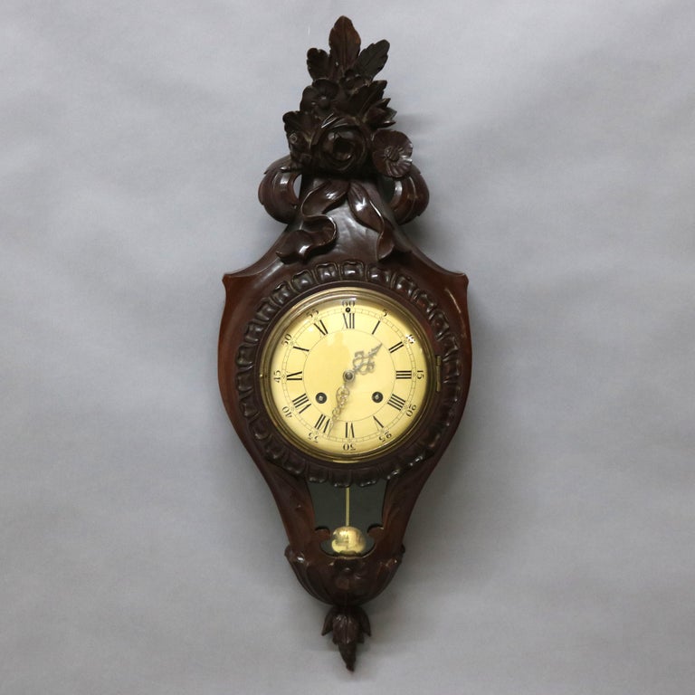 French Style Carved Mahogany Swiss Wall Clock 20th Century For Sale at ...