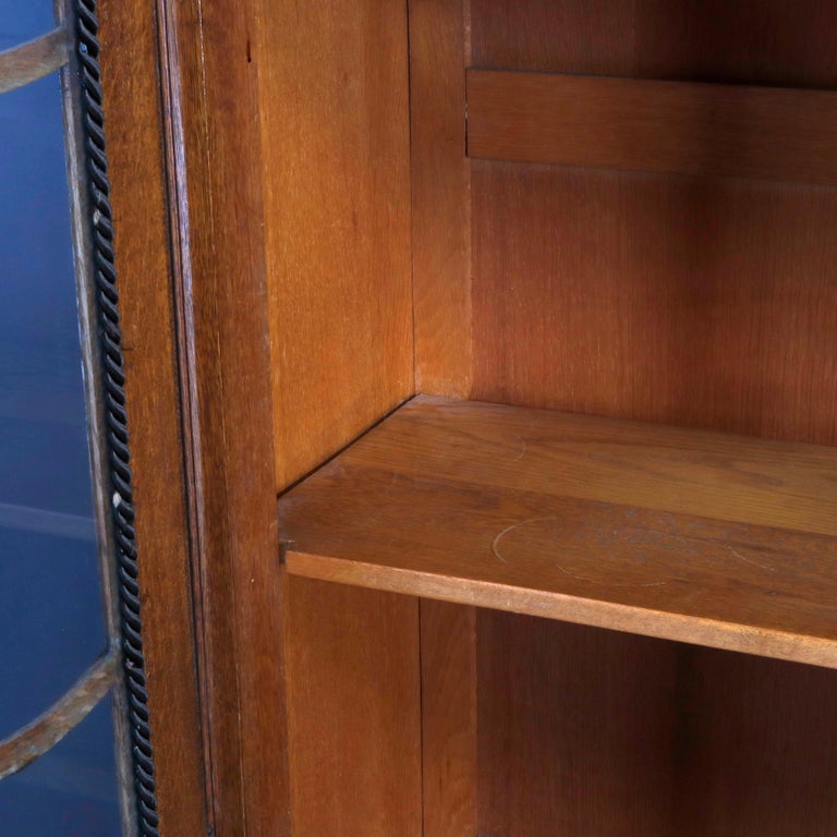 French Style Carved Oak Double Glass Door Breakfront Cabinet, 20th ...