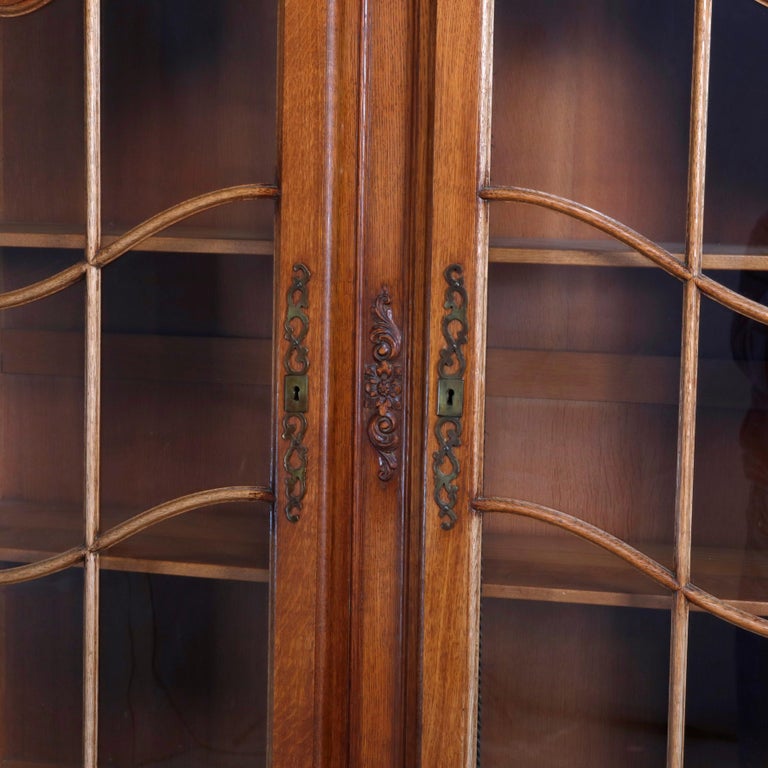 French Style Carved Oak Double Glass Door Breakfront Cabinet, 20th ...