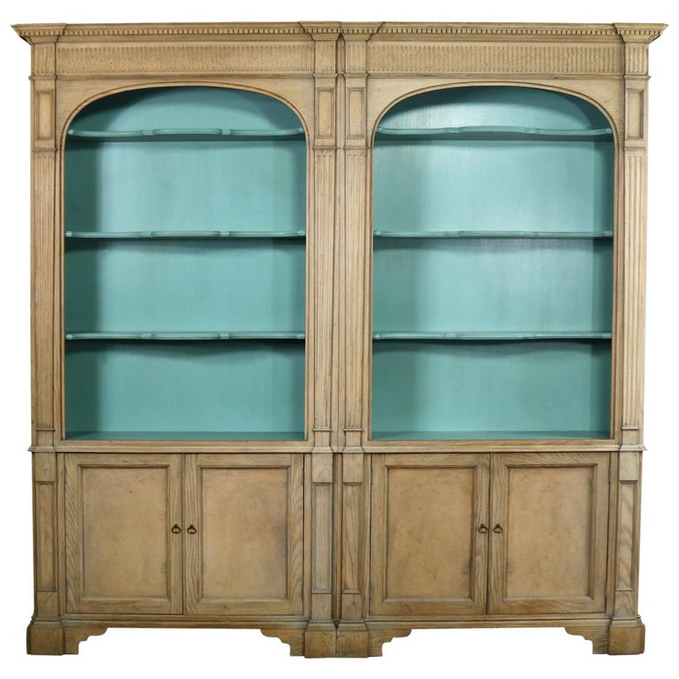 French Style Cerused Bookcases with Turquoise Interior by Baker ...