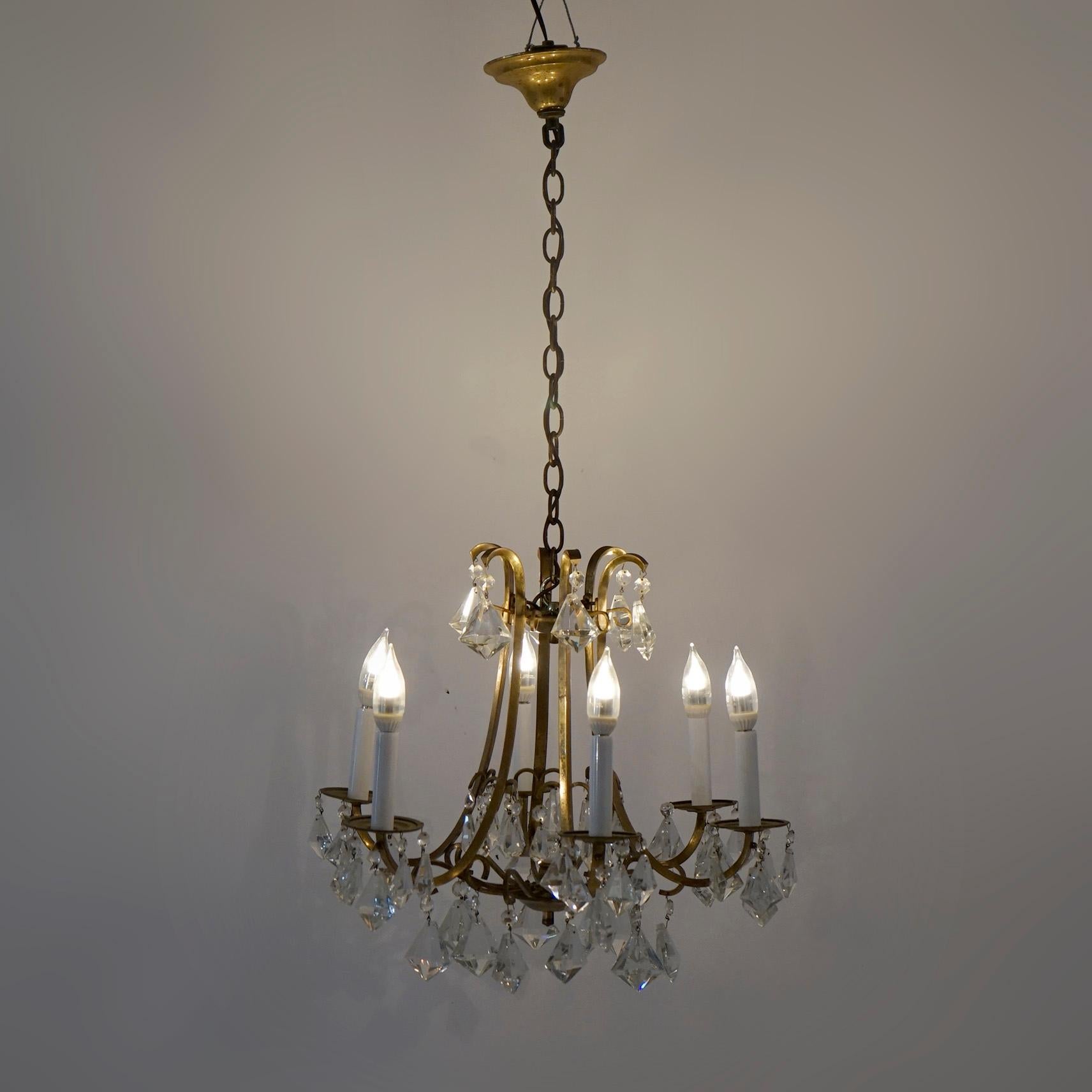 French Style Gilt Metal and Cut Crystal Six Light Chandelier Circa 1930 ...