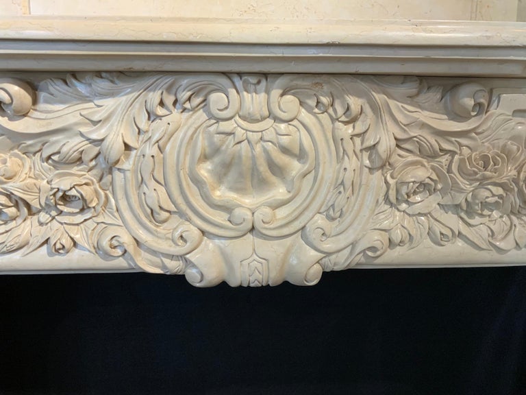French Style Hand Carved White Marble Mantel For Sale at 1stDibs