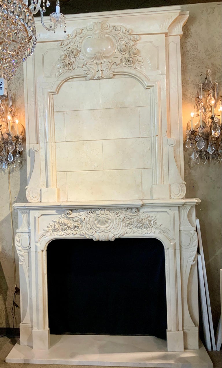 French Style Hand Carved White Marble Mantel For Sale at 1stDibs
