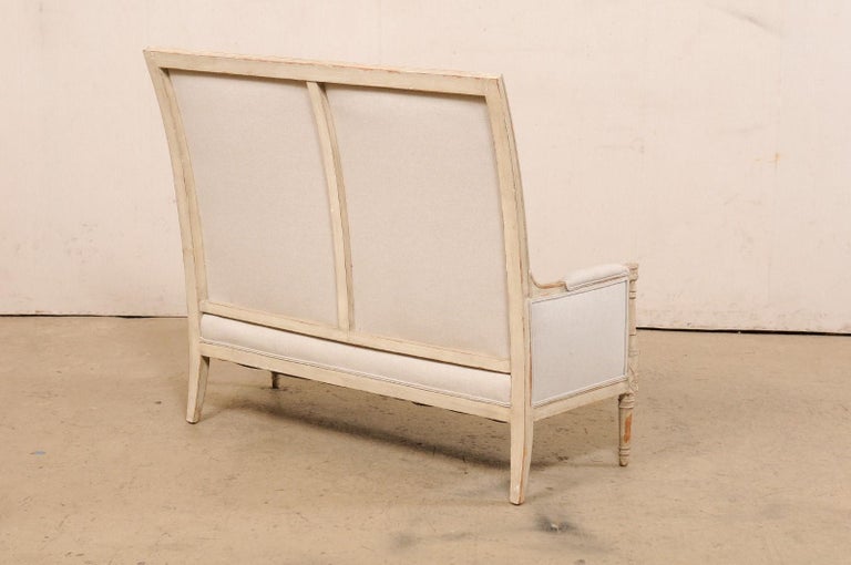 French Style High-Back Upholstered Settee W/New Belgian Linen ...