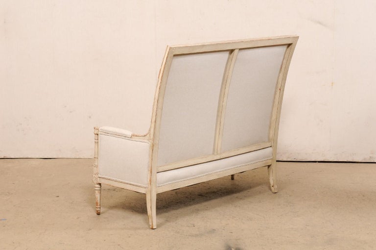 French Style High-Back Upholstered Settee W/New Belgian Linen ...