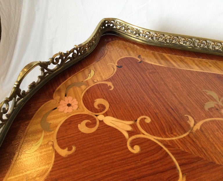 French Style Inlaid Gallery Edge Coffee Table at 1stDibs