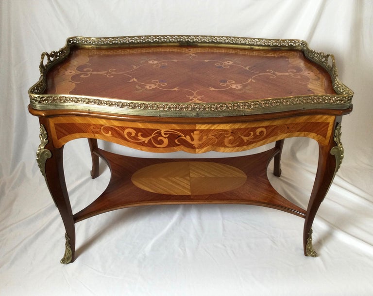 French Style Inlaid Gallery Edge Coffee Table at 1stDibs