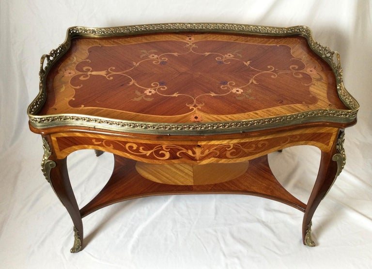 French Style Inlaid Gallery Edge Coffee Table at 1stDibs