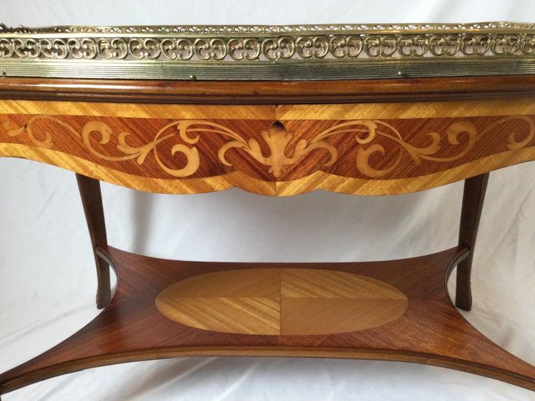 French Style Inlaid Gallery Edge Coffee Table at 1stDibs