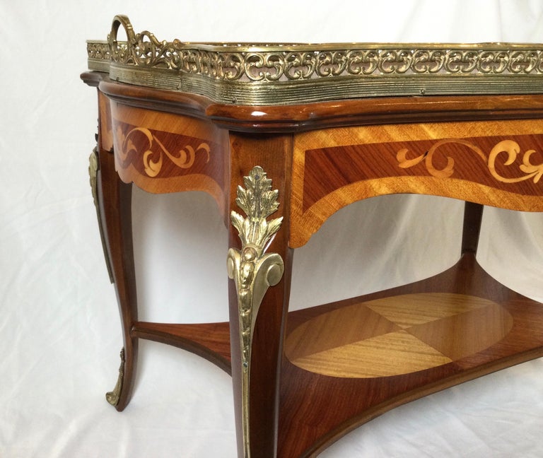 French Style Inlaid Gallery Edge Coffee Table at 1stDibs