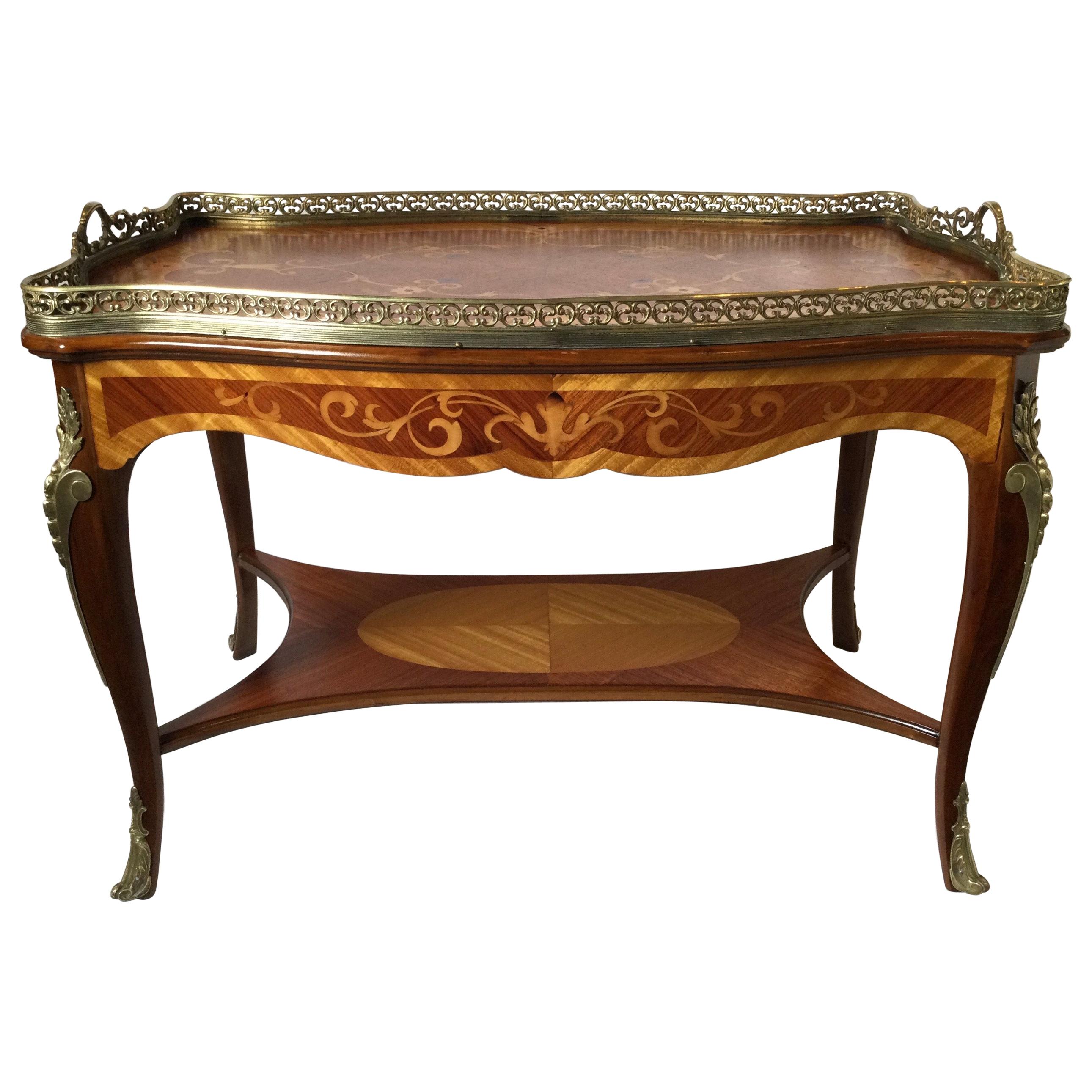 French Style Inlaid Gallery Edge Coffee Table at 1stDibs