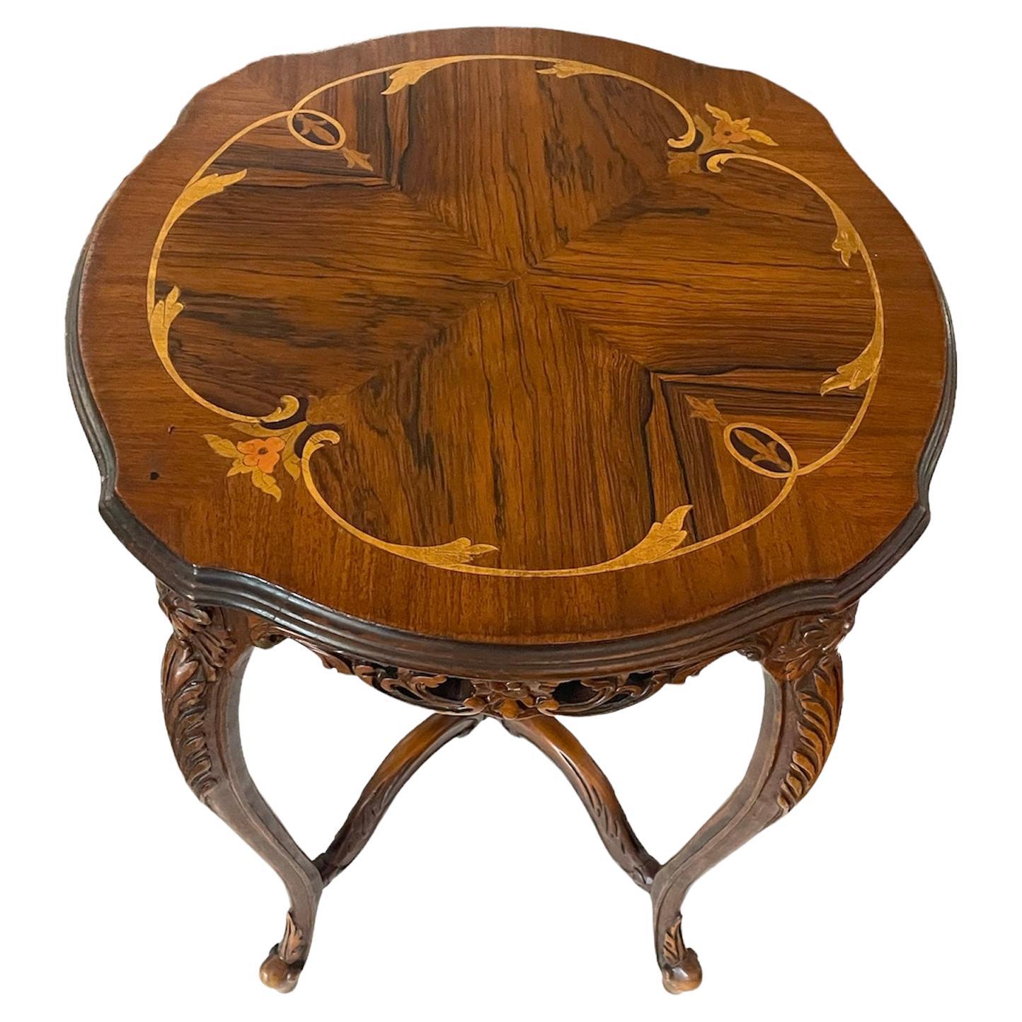 Petite French Side Table with Marquetry Inlay For Sale at 1stDibs