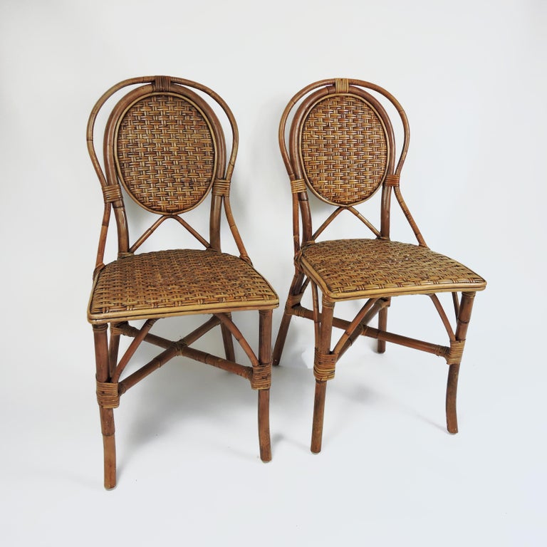 French Style Parisian Cafe Rattan Dining Chairs, Set of 4 For Sale at ...