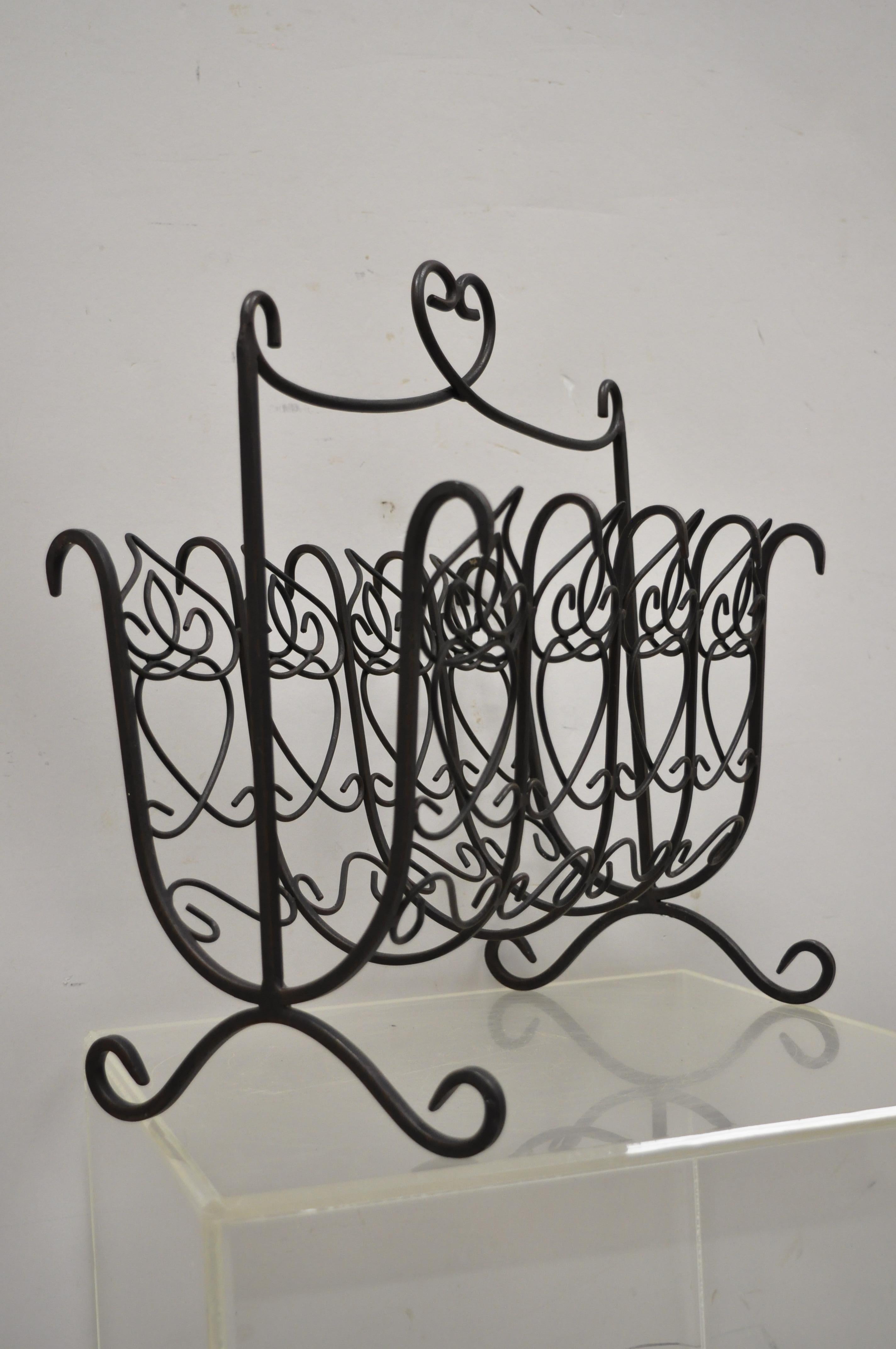 French Style Scrolling Wrought Iron Magazine Rack Stand with Heart For ...