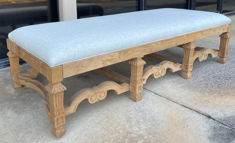 French Style Stripped Oak Ottoman in Blue Linen at 1stDibs | french ...
