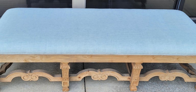 French Style Stripped Oak Ottoman in Blue Linen at 1stDibs | french ...