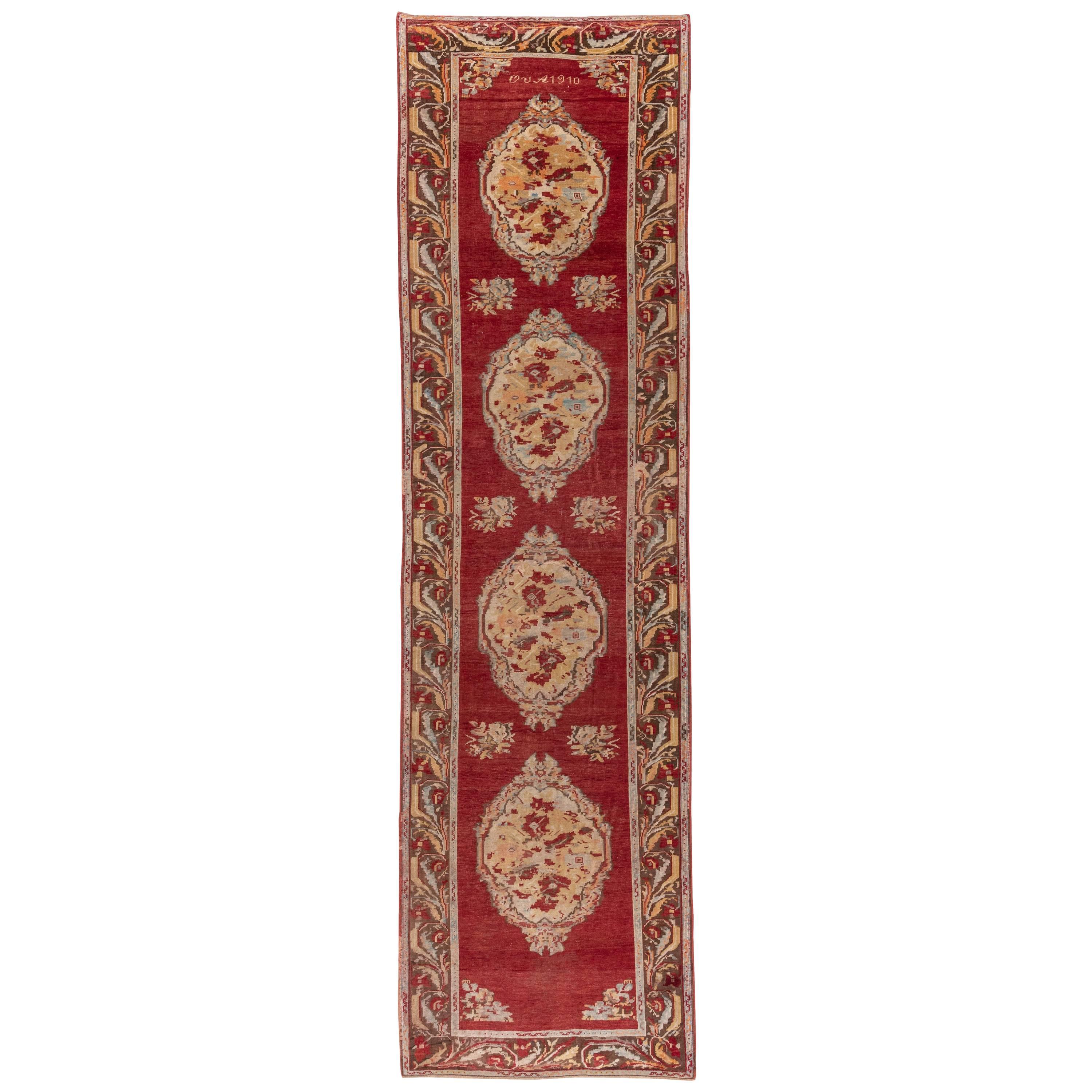 Contemporary Turkish Oushak Runner Rug with Red and Gray Floral Motifs ...