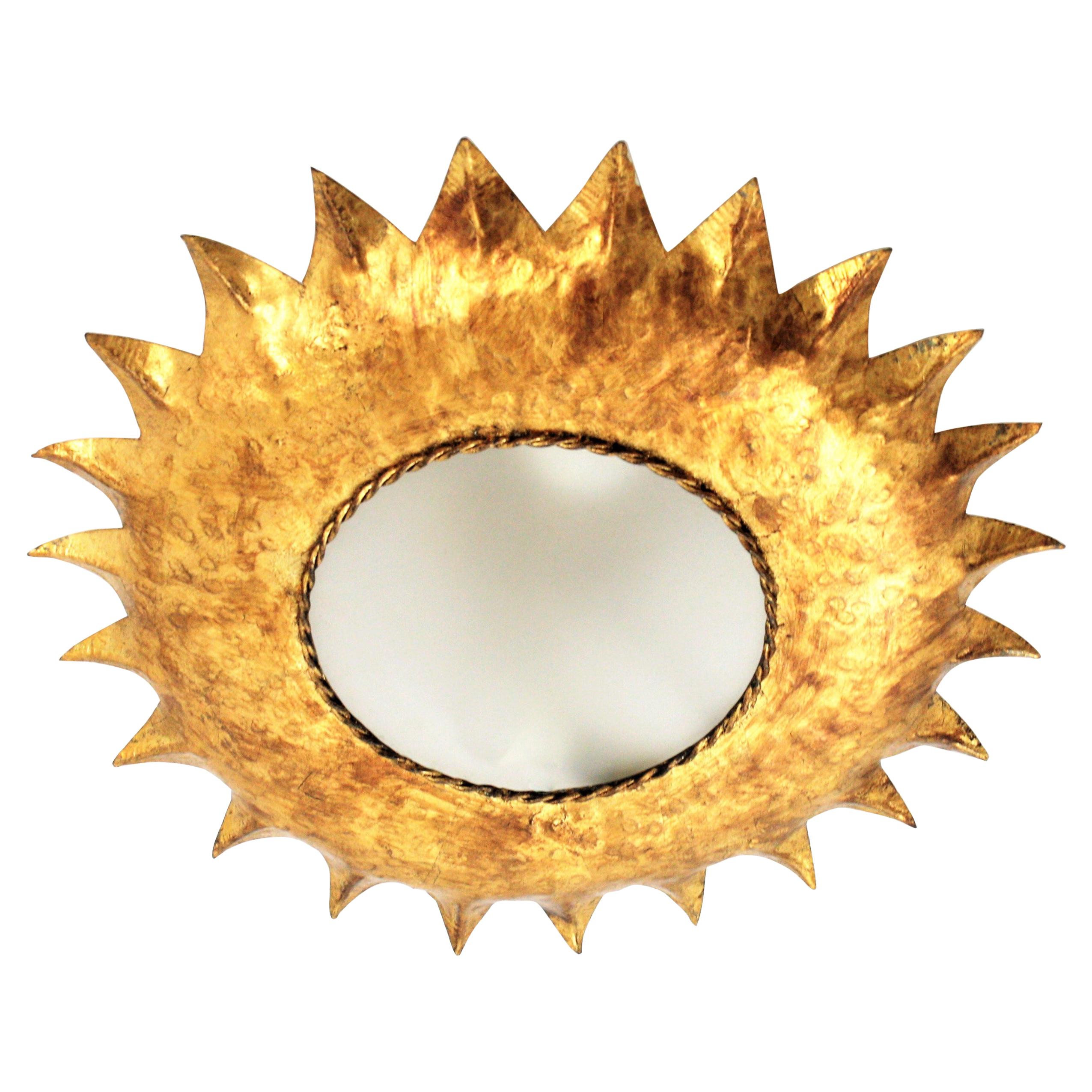 Sunburst Ceiling Light Fixture or Chandelier in Gilt Wrought Iron ...